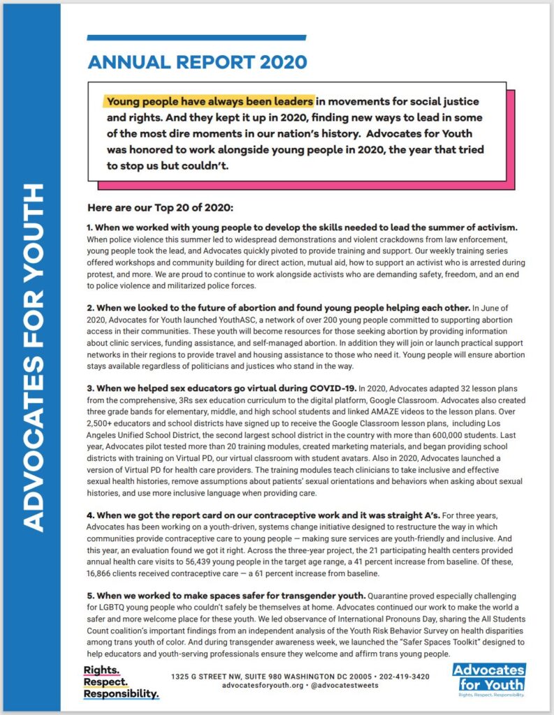 2020 Annual Report - Advocates for Youth